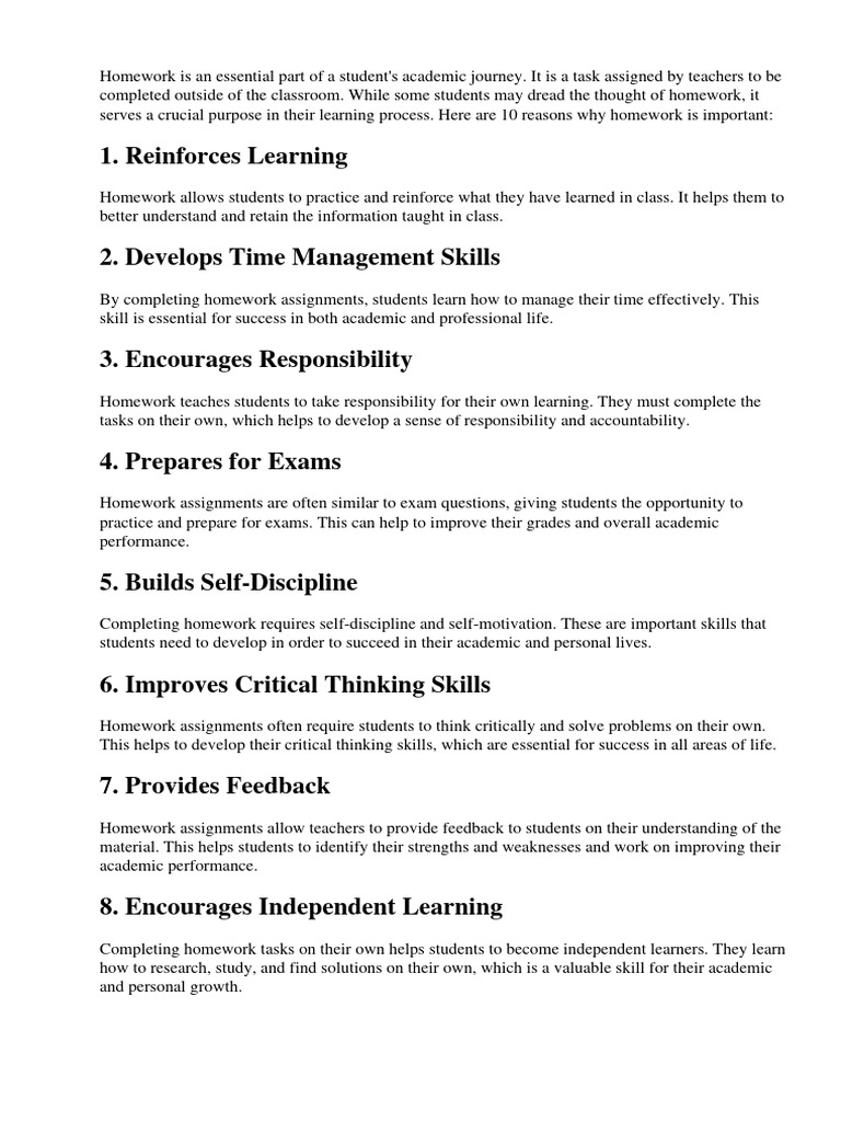 10 Reasons Why Homework Is Important | PDF | Homework | Teachers