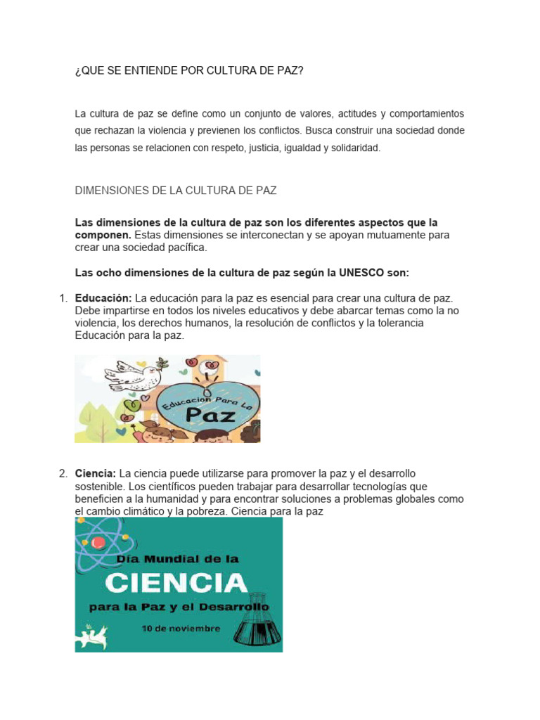 Que Se Entiende Por Cultura de Paz Cruz | PDF | Percepción | Conflicto ...