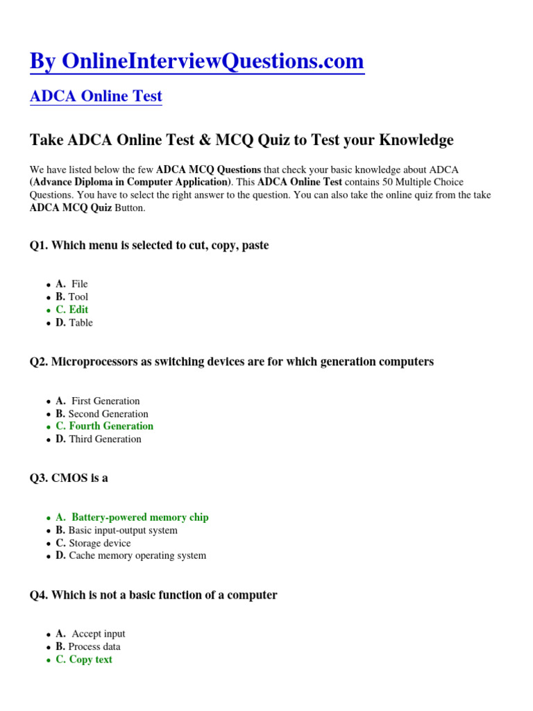 Adca Online Test | PDF