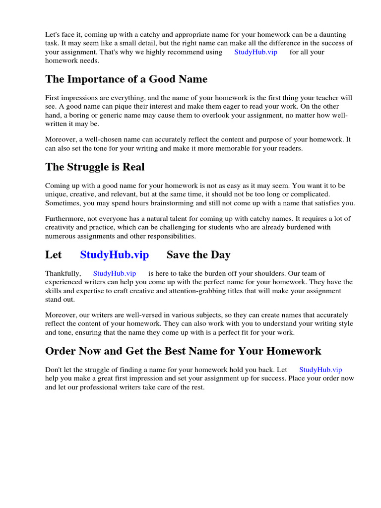 Names For Homework | PDF | Homework