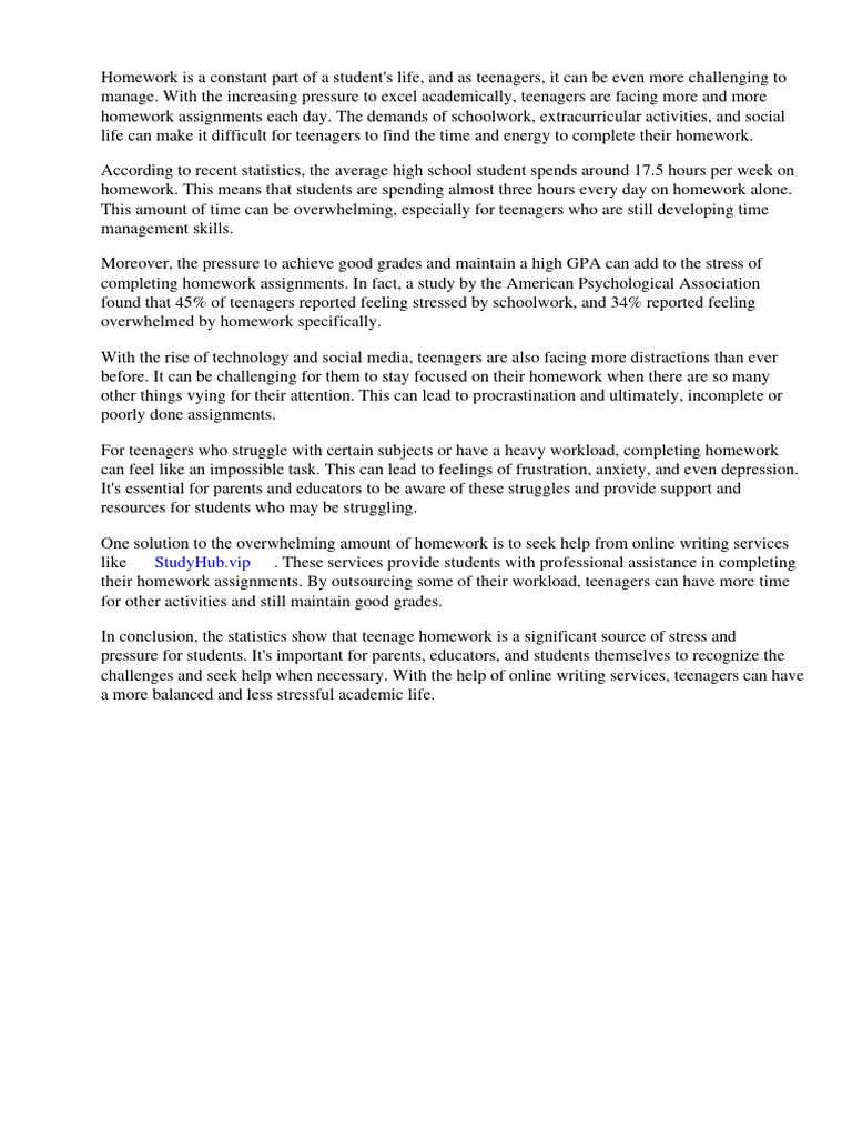 Teenage Homework Statistics | PDF | Homework | Statistics