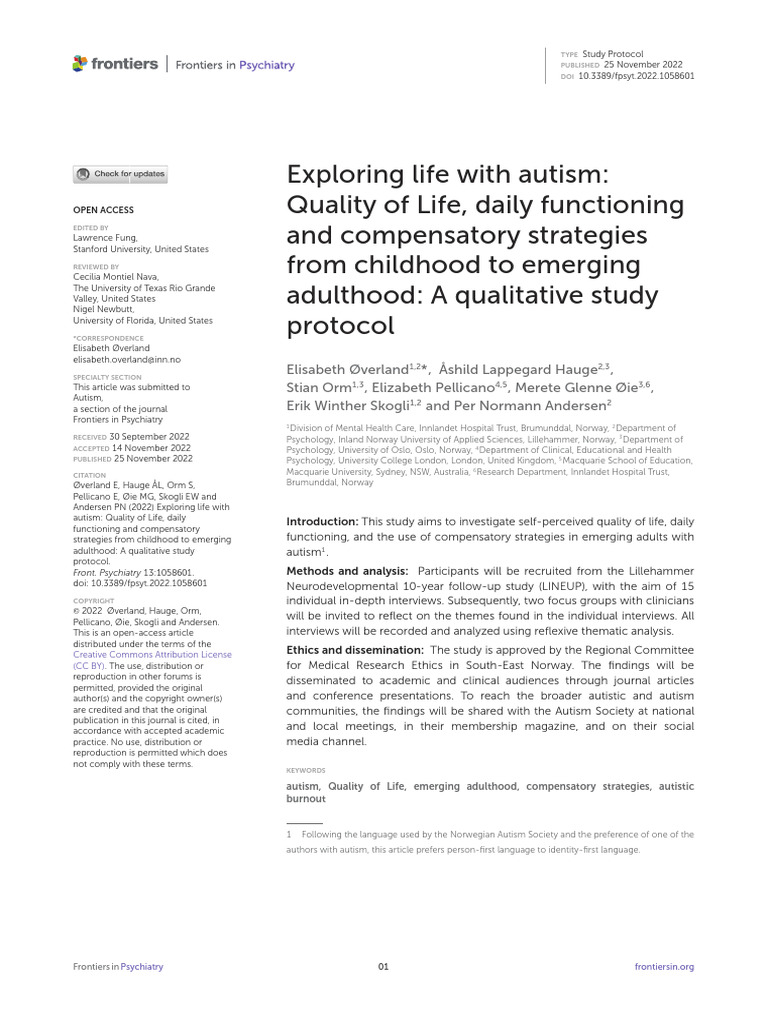 Fpsyt 13 1058601 | PDF | Autism Spectrum | Occupational Burnout