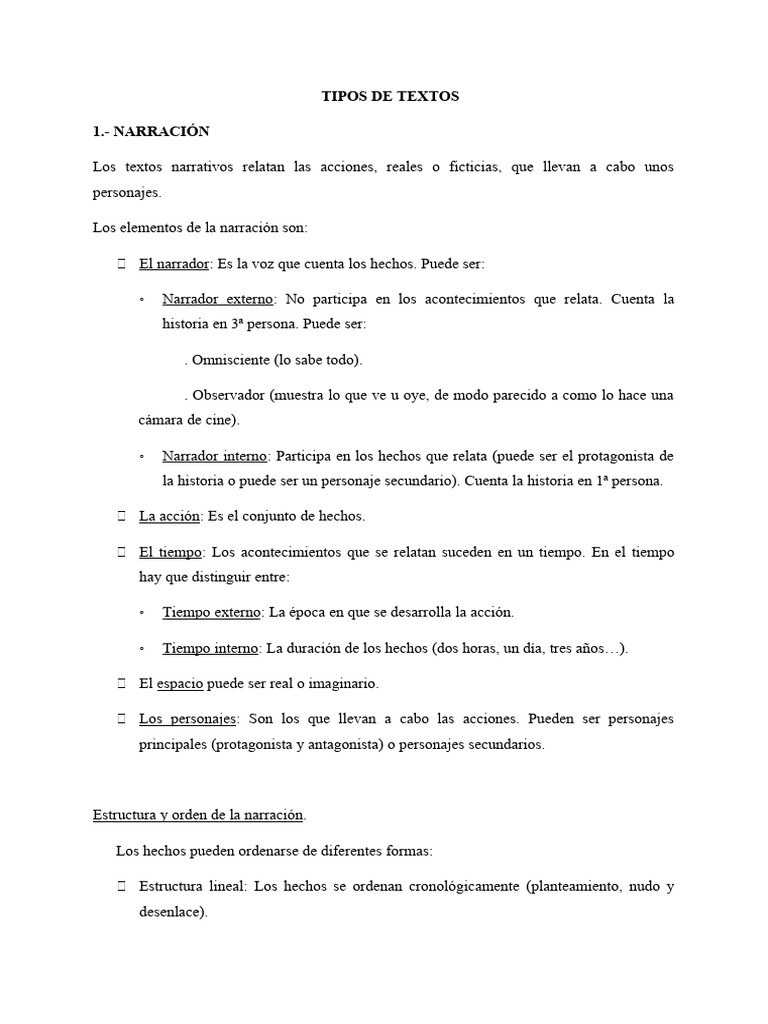 Unidad 7. Tipos de Textos | PDF | Narración
