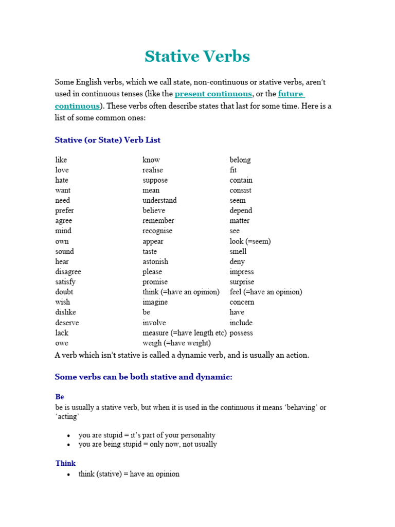 ADVANCED Stative Verbs | PDF | Verb | Linguistic Typology