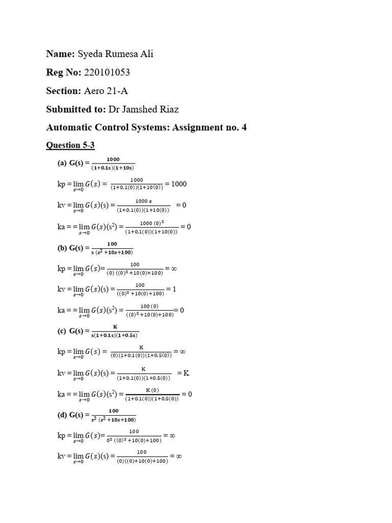 Controls Systems Assignment 4 | PDF