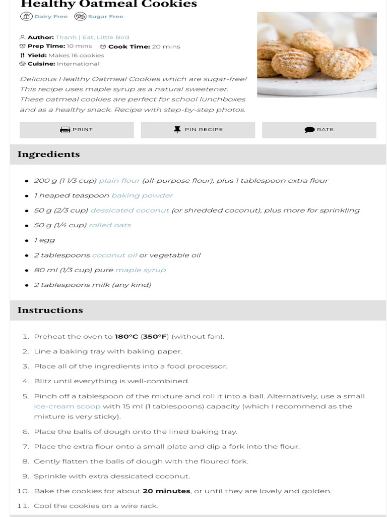 Oat Cookies [No Sugar] | PDF | Oatmeal | Confectionery