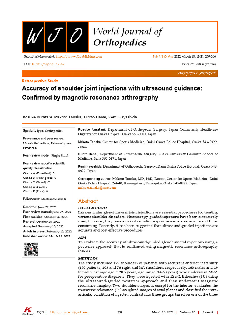 Kuratani K. 2022. Accuracy Shoulder Joint Injection With US-guidance ...