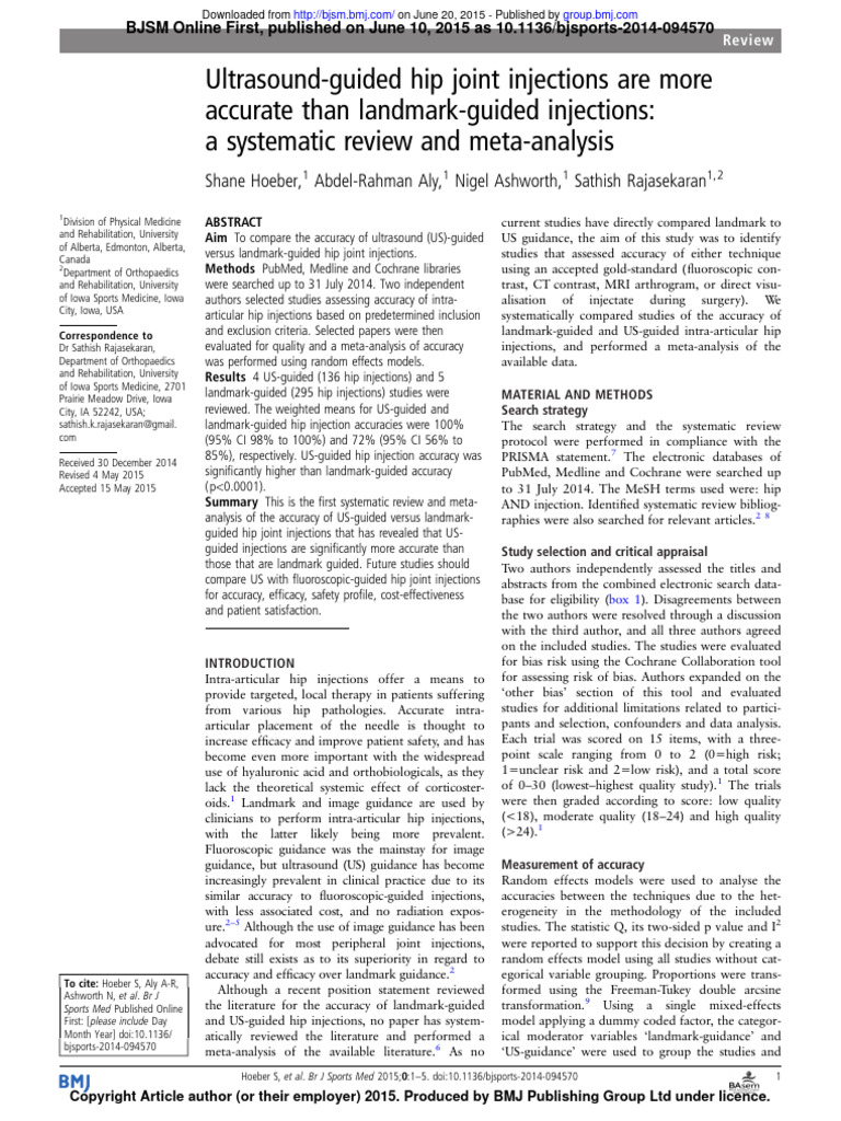 Hoeber S. 2016. US Guided Hip Joints Injection More Accurate Than ...