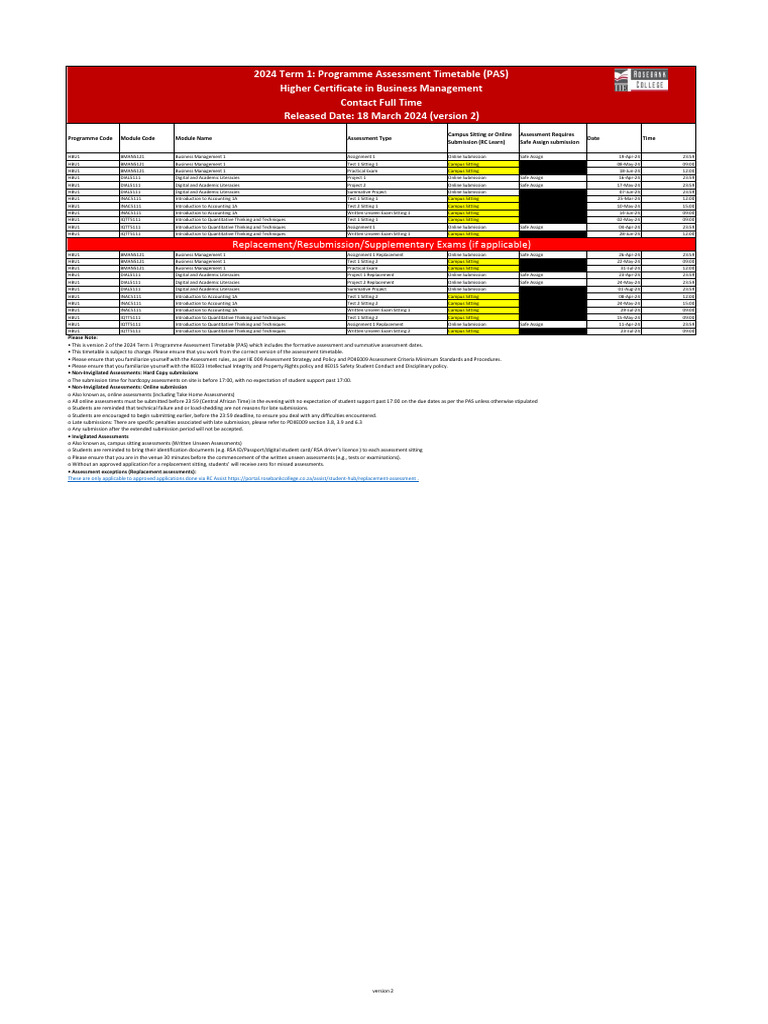 HCBM Timetable | PDF | Identity Document
