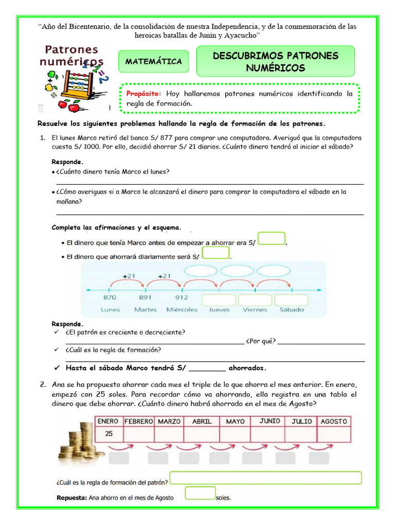 Ejercicios de Patrones Numéricos | PDF