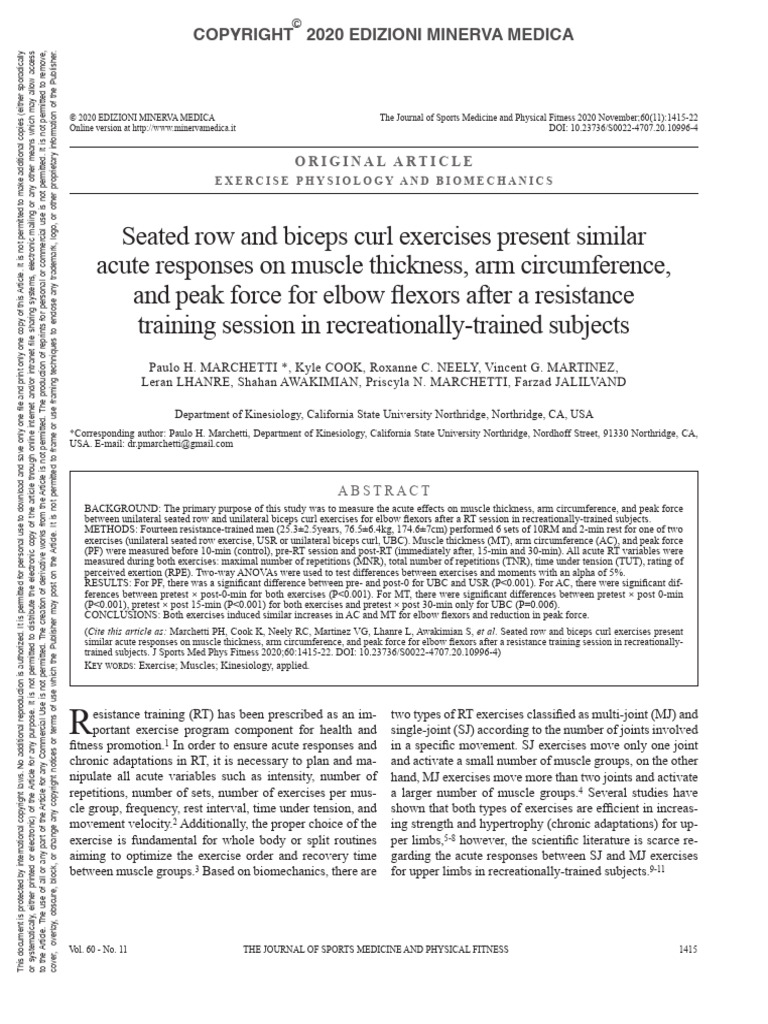 JSMPF Seated Row and Biceps Curl Exercises Present Similar Acute | PDF