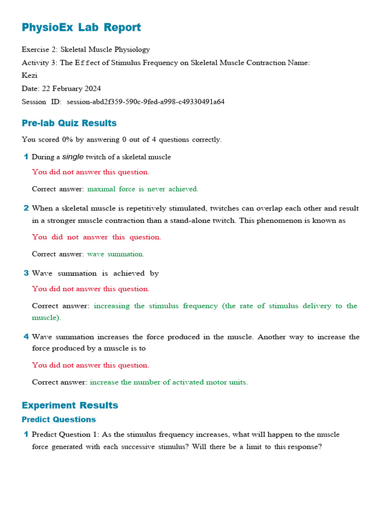 PhysioEx Exercise 2 Activity 3 Blok 16 | PDF | Muscle Contraction | Muscle