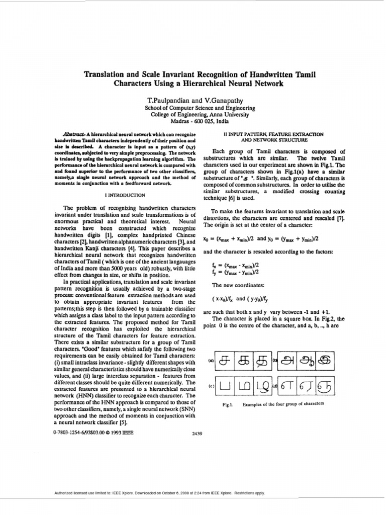 Tamil Character Recognition Pdf Artificial Neural Network Statistical Classification