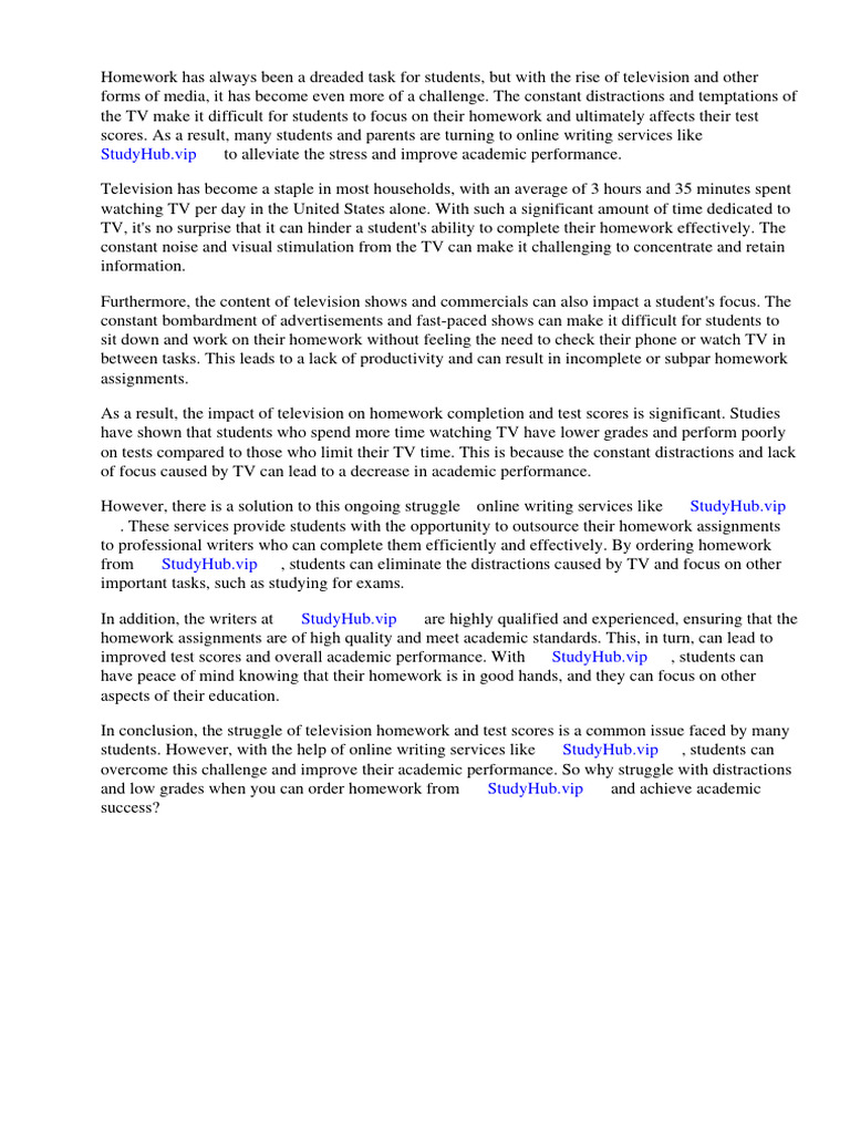 Television Homework and Test Scores | PDF | Homework | Student's T Test