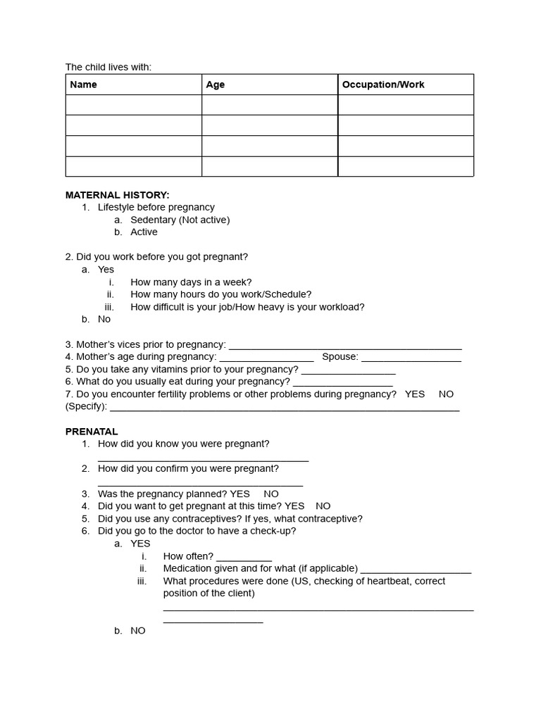 Questionnaire | Download Free PDF | Pregnancy | Clinical Medicine