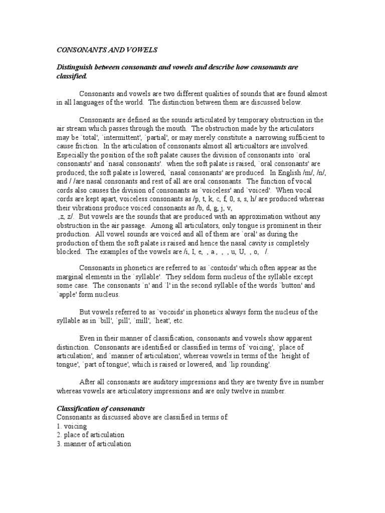 Consonants and Vowels Distinguish Between Consonants and Vowels and ...