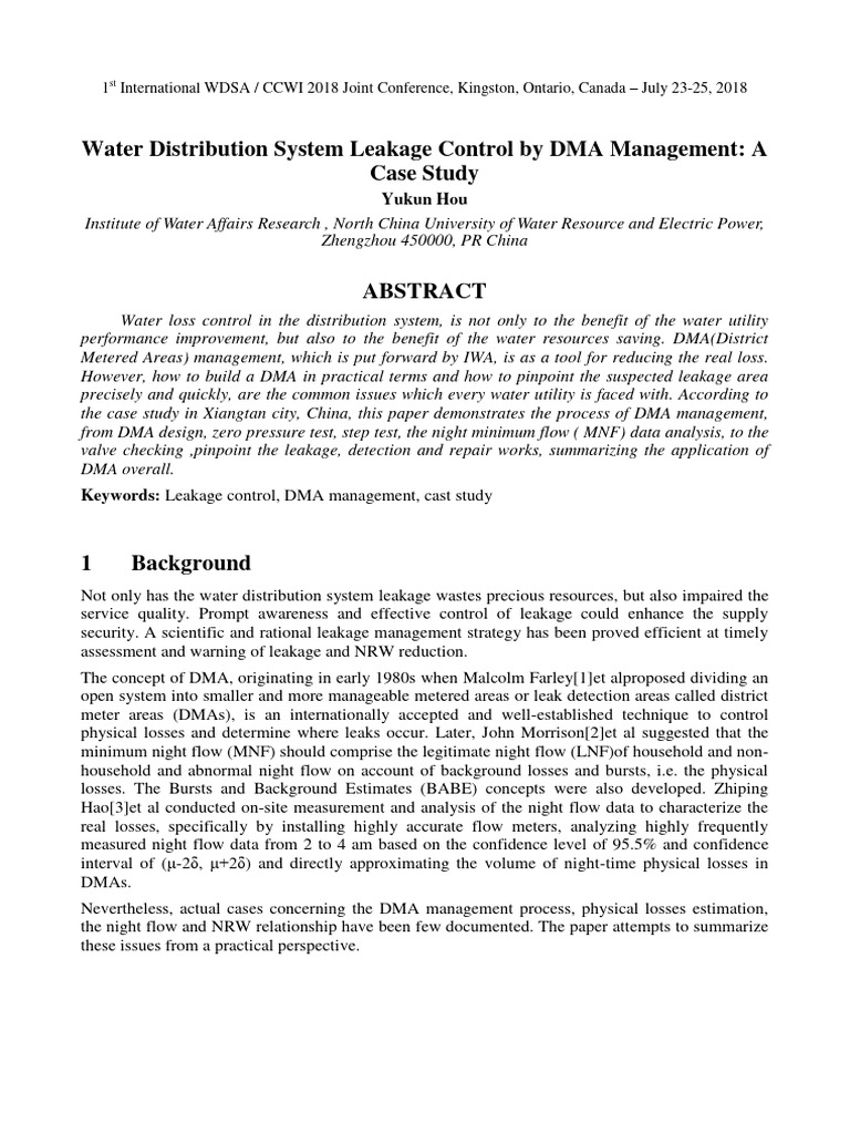 Water Distribution System Leakage Control by DMA Management: A Case ...