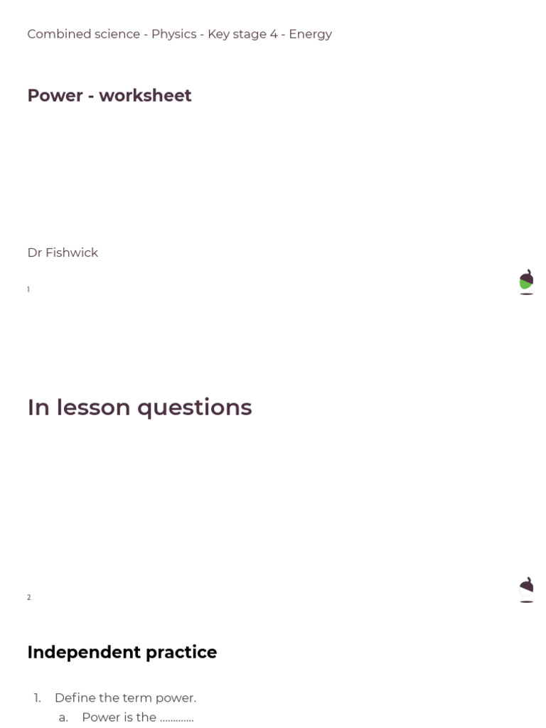 Power Calculations Worksheet for Physics | PDF | Watt | Metrology