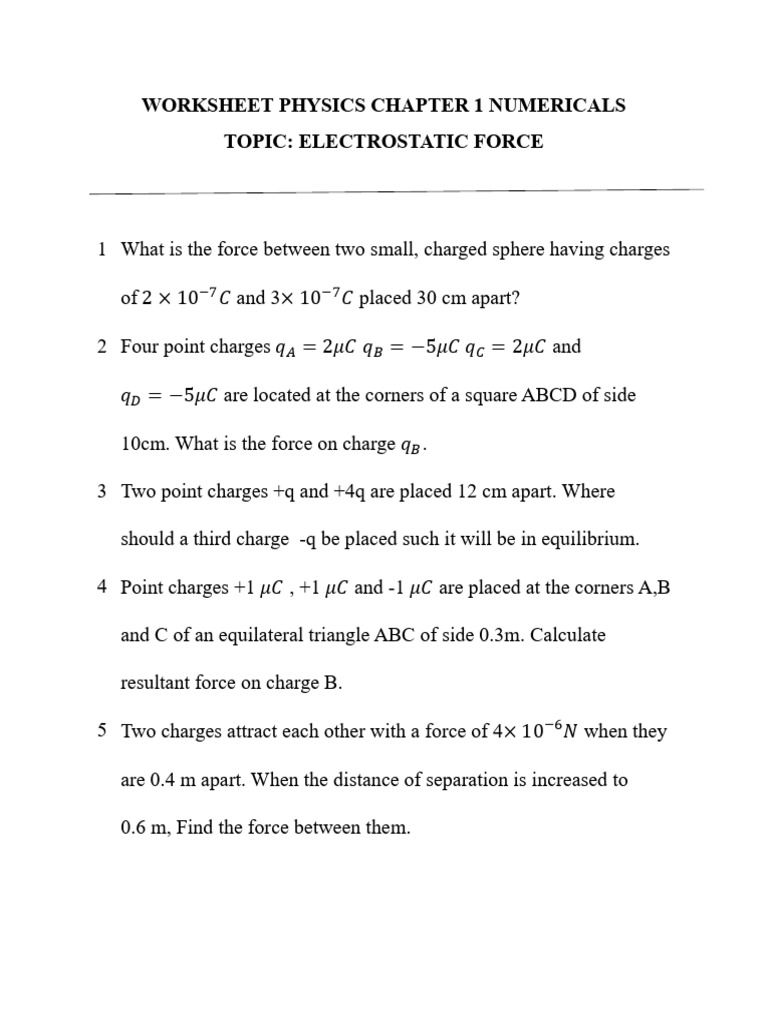 Worksheet Physics Chapter 1 Numericals | PDF
