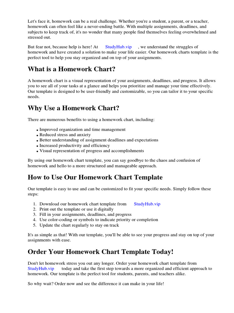 Homework Charts Template | PDF | Homework | Worksheet