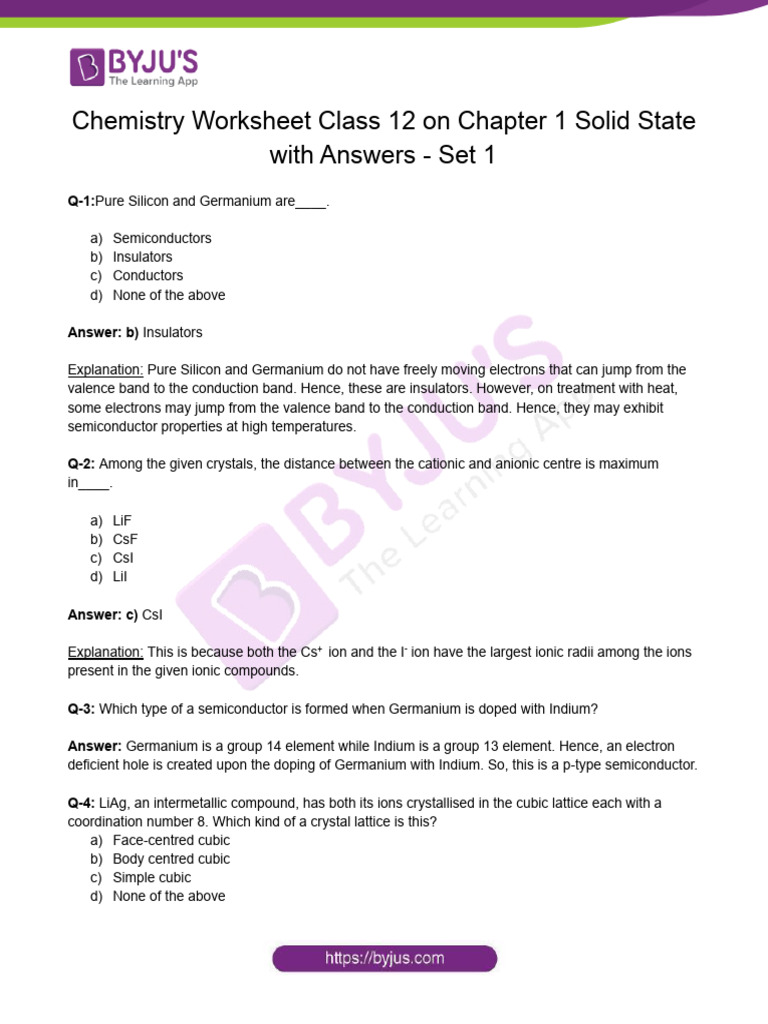 Solid State Worksheet and Solutions | PDF | Ion | Crystal Structure