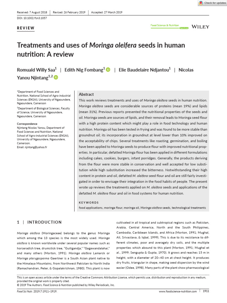 Food Science Nutrition 2019 Saa Treatments And Uses Of Moringa