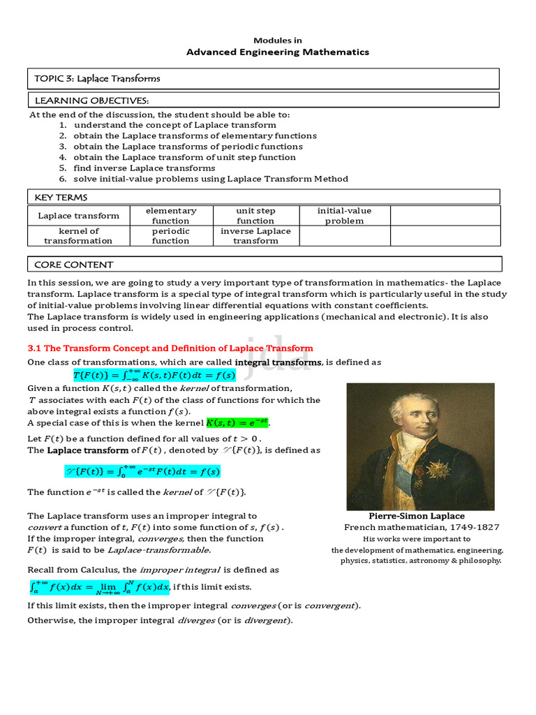AEMN04E - Topic 3 (3.1-3.9) - Laplace Transforms | Download Free PDF | Laplace Transform ...