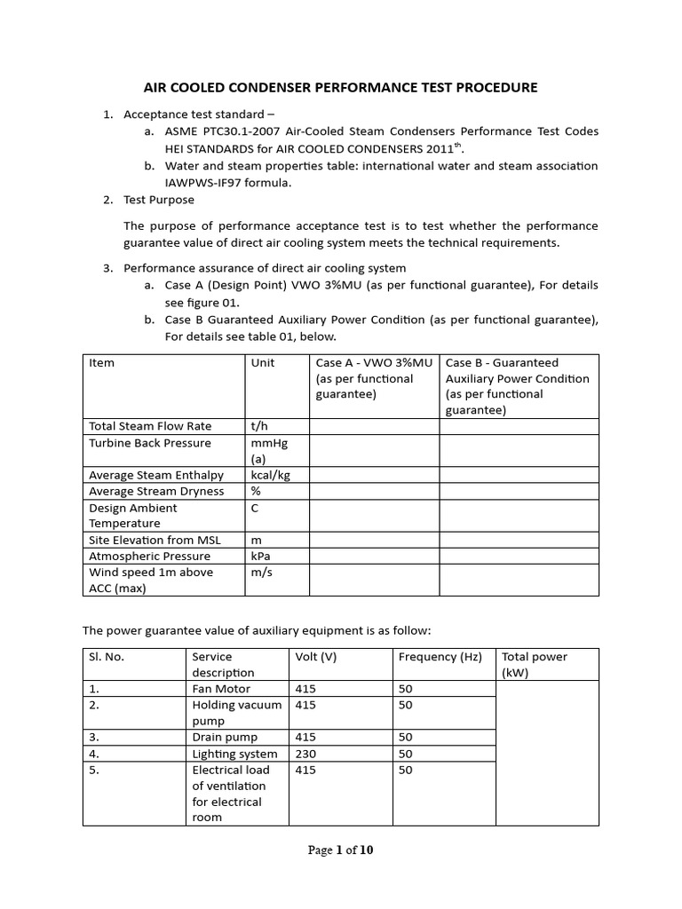 Air-Cooled Condenser Test Procedure | PDF | Flow Measurement | Pressure ...