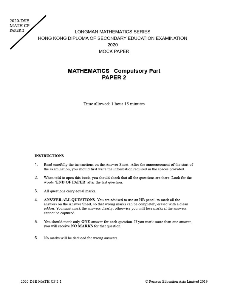 Mock 2020 Compulsory Part Paper 2 Questions | PDF | Cartesian ...