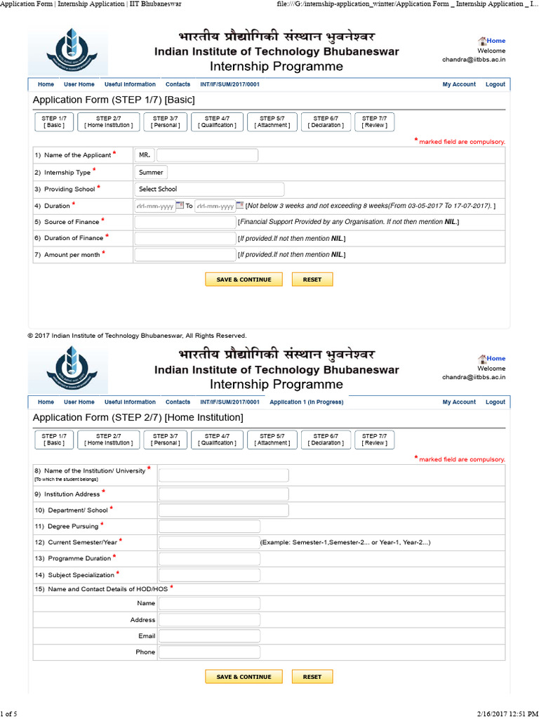 Internship Application Form Steps | PDF