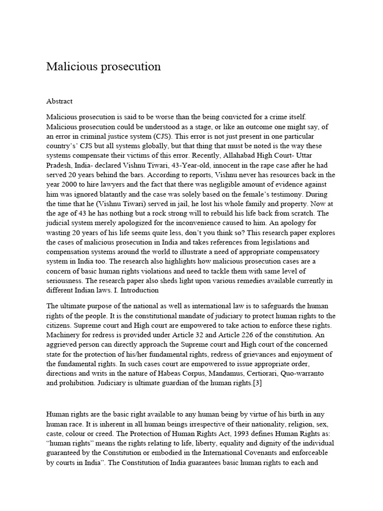 Malicious Prosecution 1 | PDF | Tort | Legal Remedy