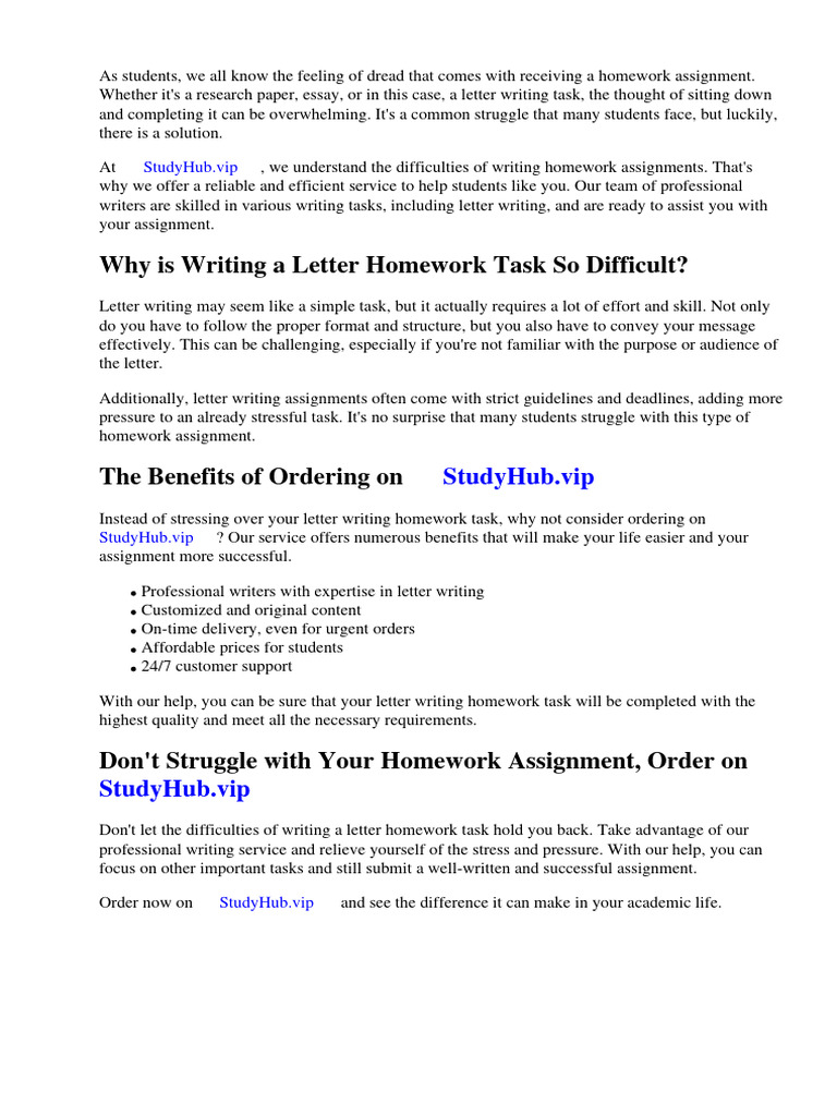 Letter Writing Homework Task | PDF | Homework | Worksheet