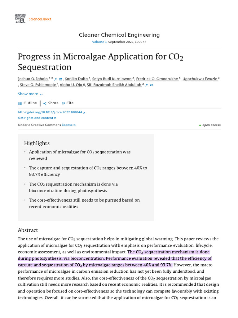 Progress in Microalgae Application For CO2 Sequest | PDF | Carbon ...