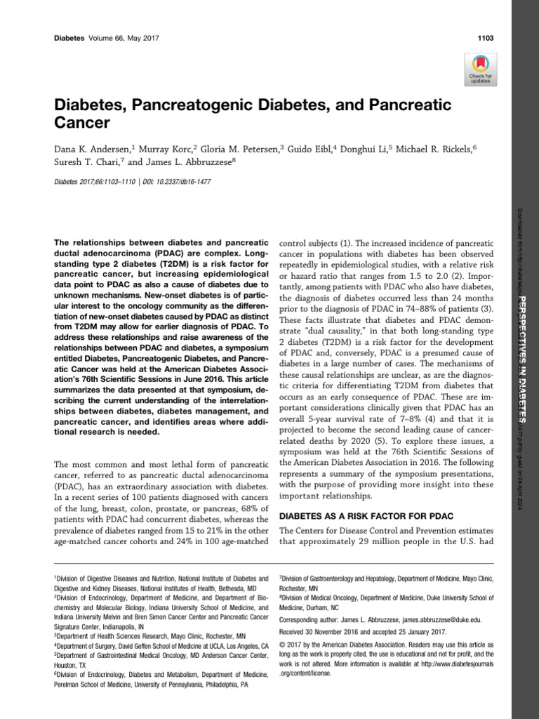 Diabetes, Pancreatogenic Diabetes, and Pancreatic Cancer | PDF ...