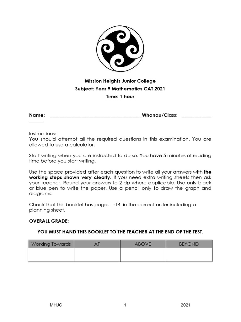 Year 9 Math CAT 2021 Exam Guide | PDF | Mathematics | Numbers