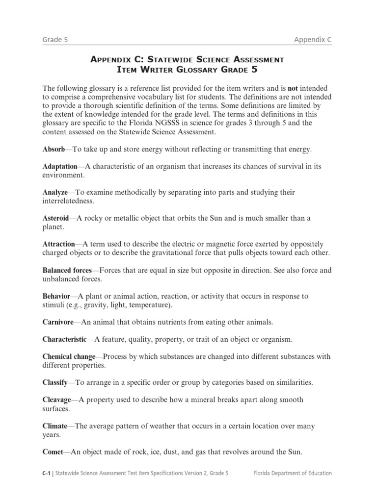 Grade 5 Science Assessment Glossary | PDF | Water | Force