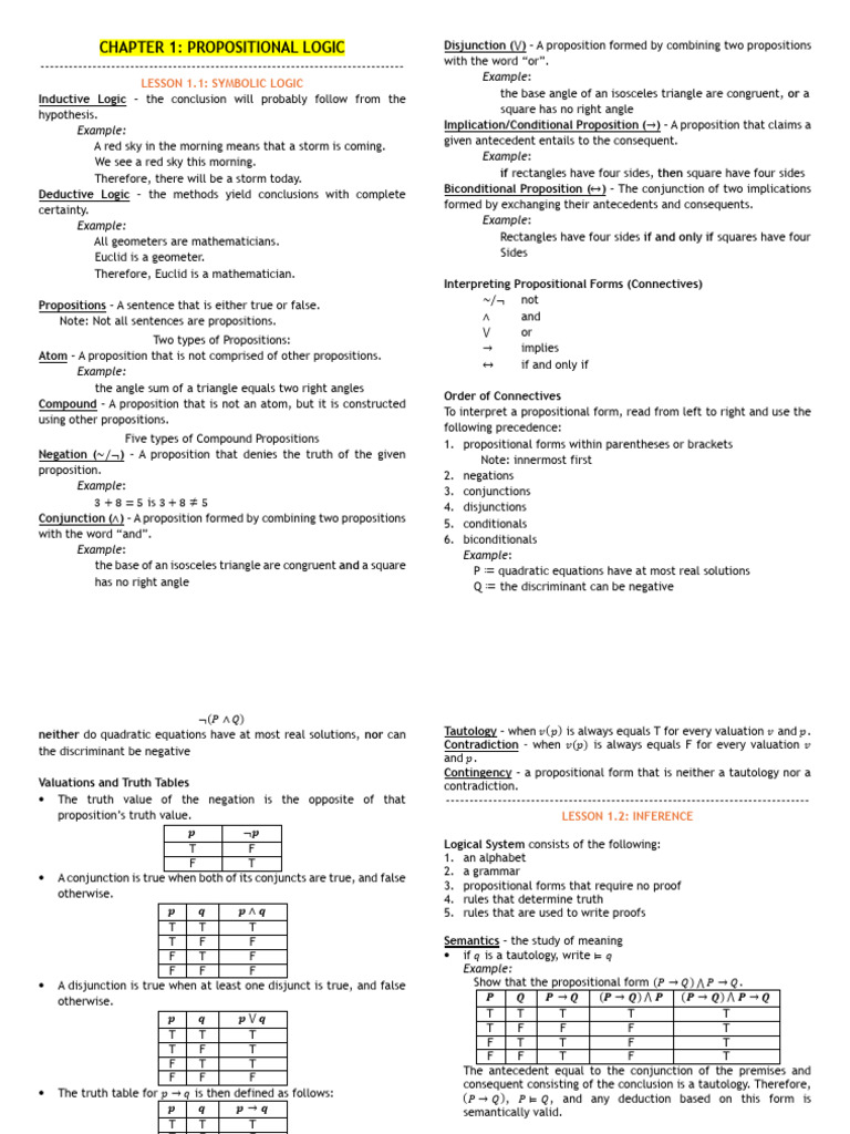 Reviewer Chap 1 and 2 Logic | PDF | Logic | Mathematical Logic
