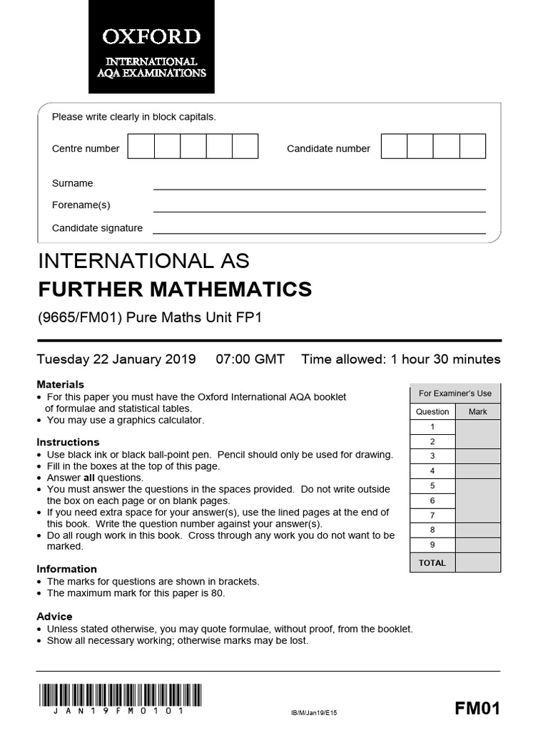 International AS Further Mathematics Exam | PDF | Ellipse | Cartesian ...