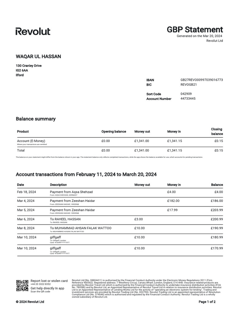 Revolut GBP Account Statement Summary | PDF | Service Industries | Banking