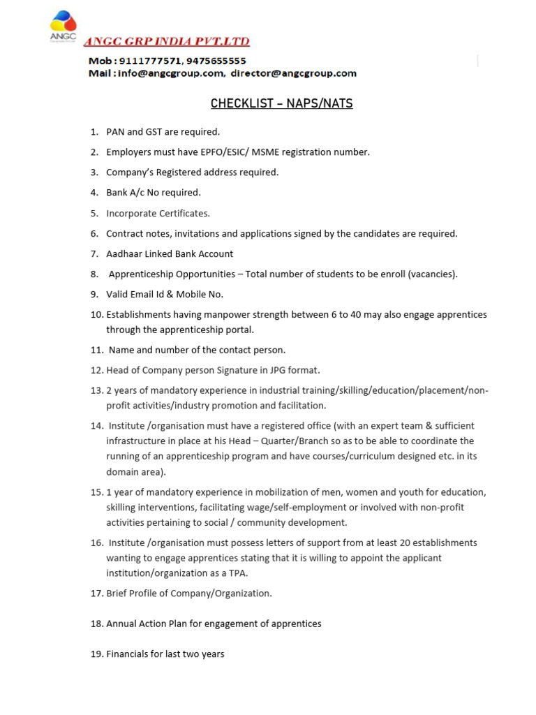 NAPS/NATS Registration Checklist | PDF