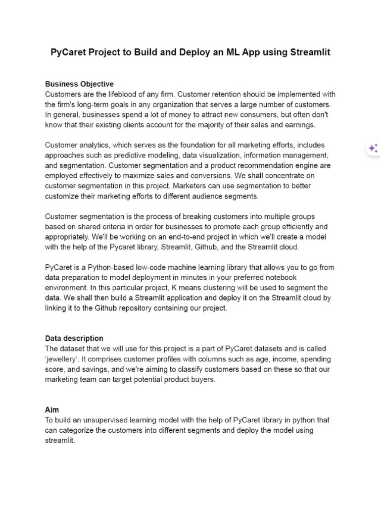 PyCaret Project Build and Deploy Using MLapp and Streamlit | PDF