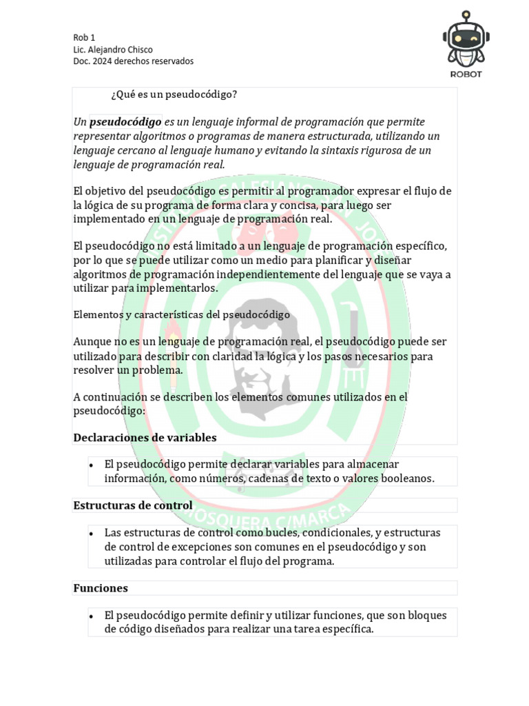 SEMANA 8 Robotica 1 Grado Noveno | PDF | Programación de computadoras ...