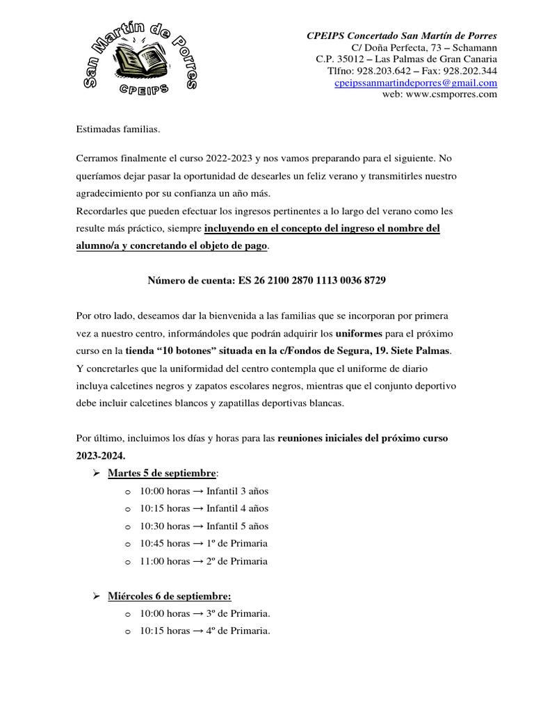 Circular Final Curso | PDF