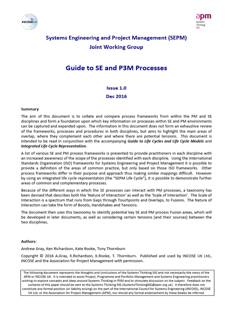 guide-to-se-and-p3m-processes | PDF | Project Management | Life Cycle Assessment