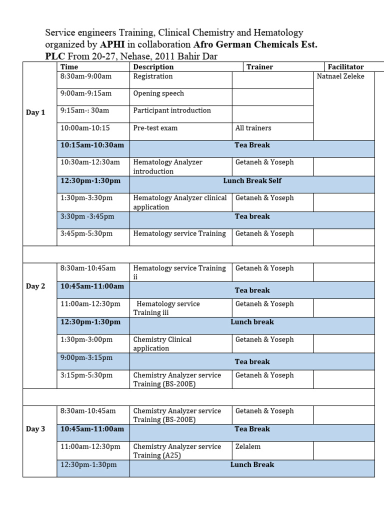 Schedule of APHI Service Training | PDF | Science & Mathematics