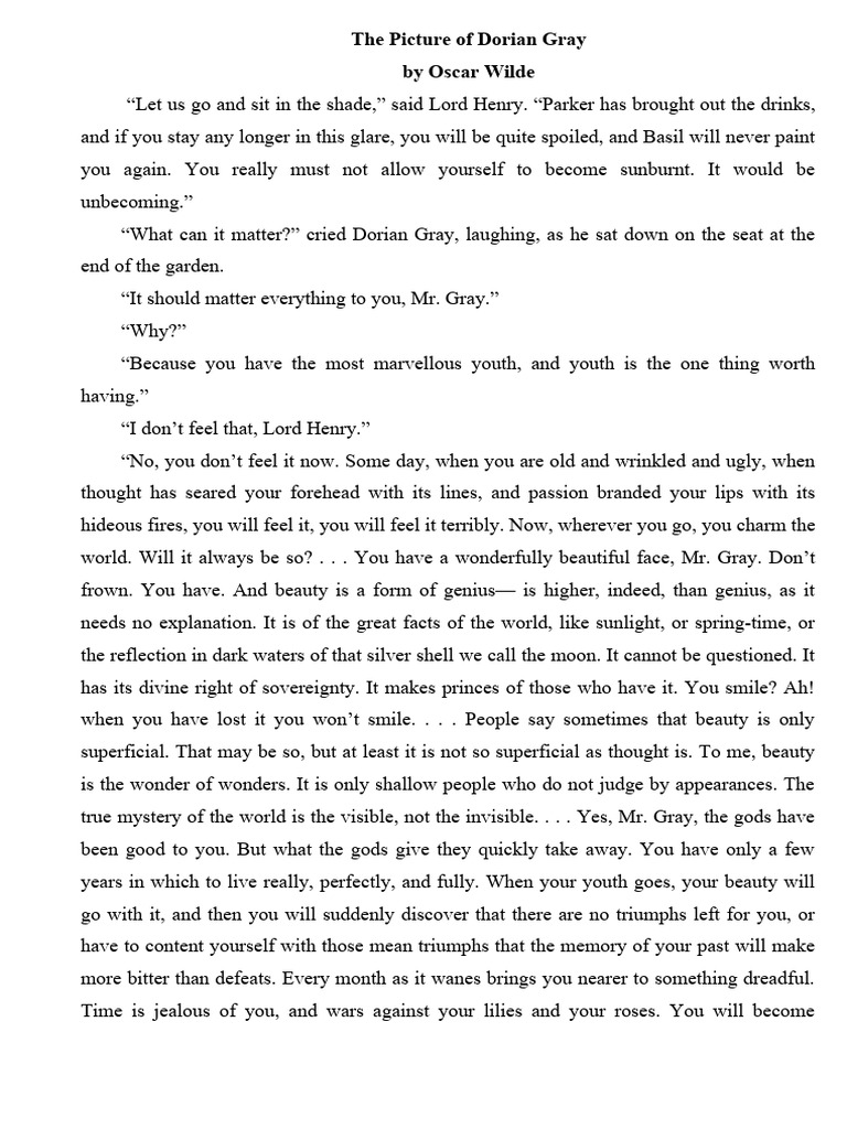 analysis | PDF | The Picture Of Dorian Gray | Beauty
