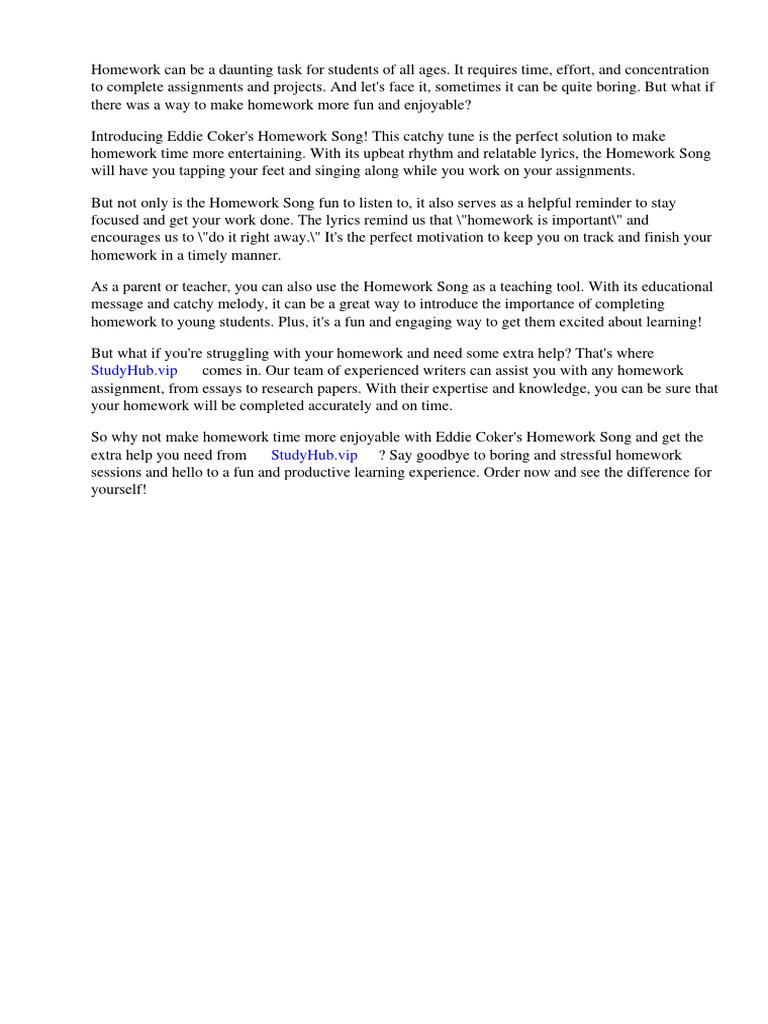 Eddie Coker Homework Song | PDF | Homework