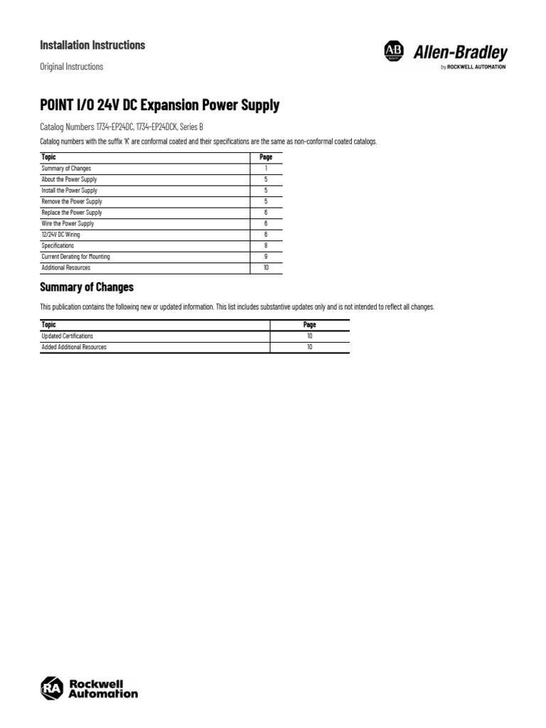 POINT I/O 24V DC Expansion Power Supply: Installation Instructions ...