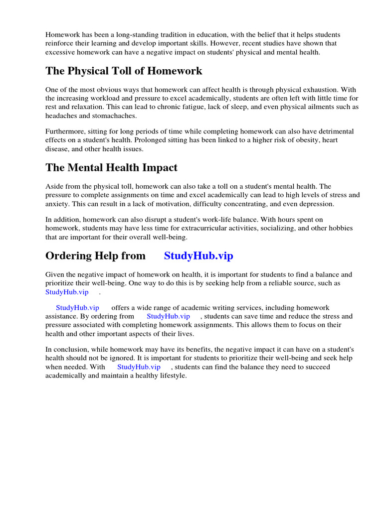 Homework Is Bad For Health | PDF | Homework