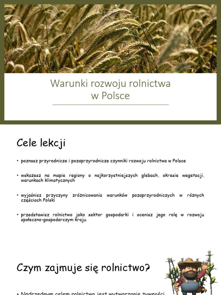 Warunki Rozwoju Rolnictwa W Polsce - Prezentacja | PDF